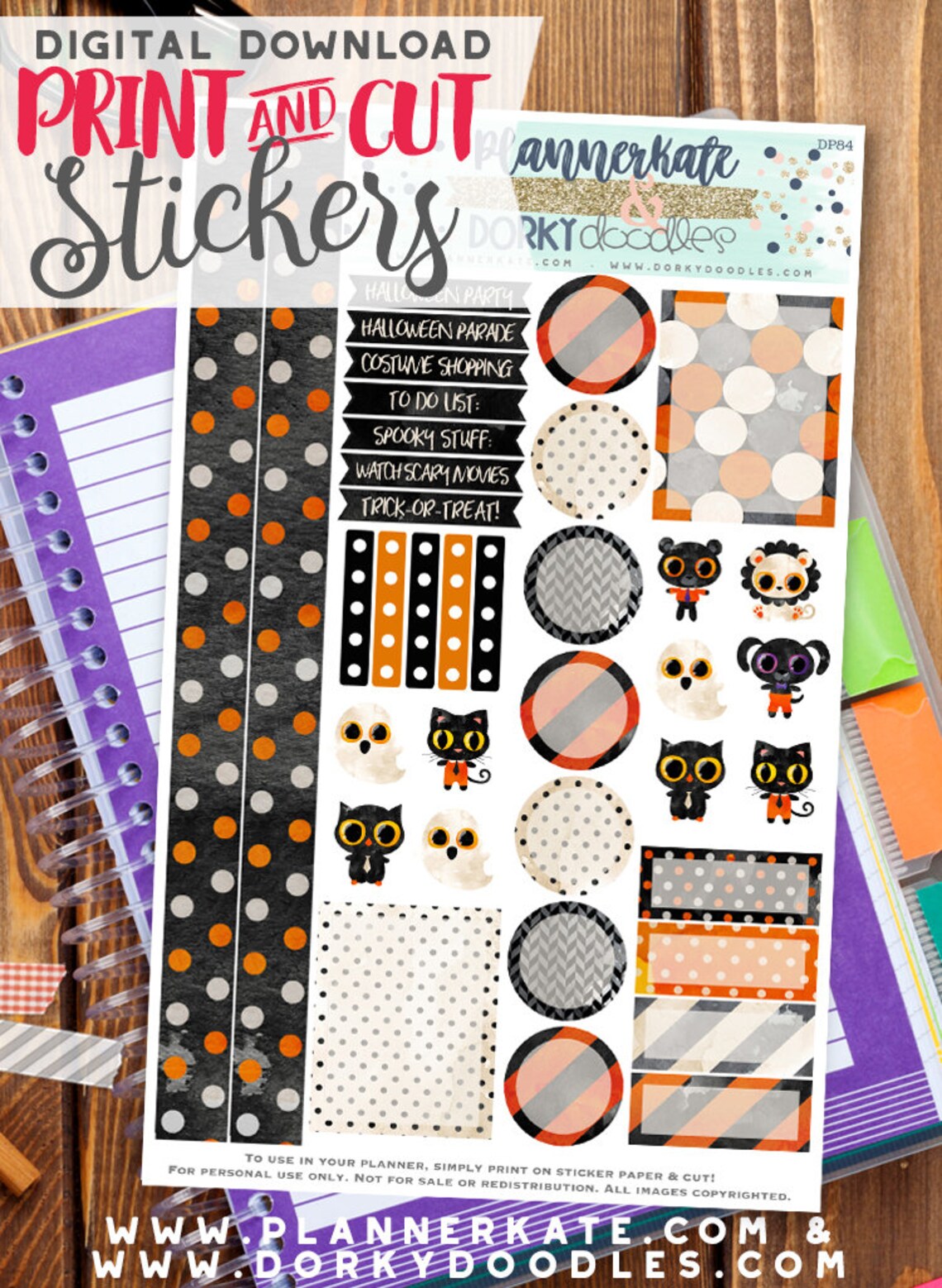 Watercolor Halloween Print and Cut Planner Stickers - Cute and Creepy ...