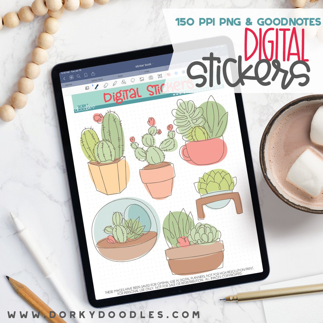 Sketchy Succulent Digital Planner Stickers - Summer Sticker Book for ...
