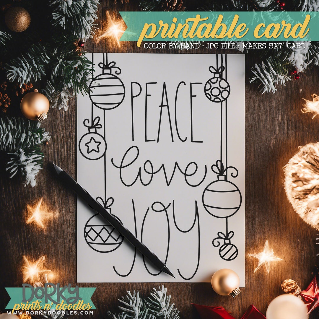Printable Christmas Coloring Cards Hand Drawn Holiday Greeting Cards ...