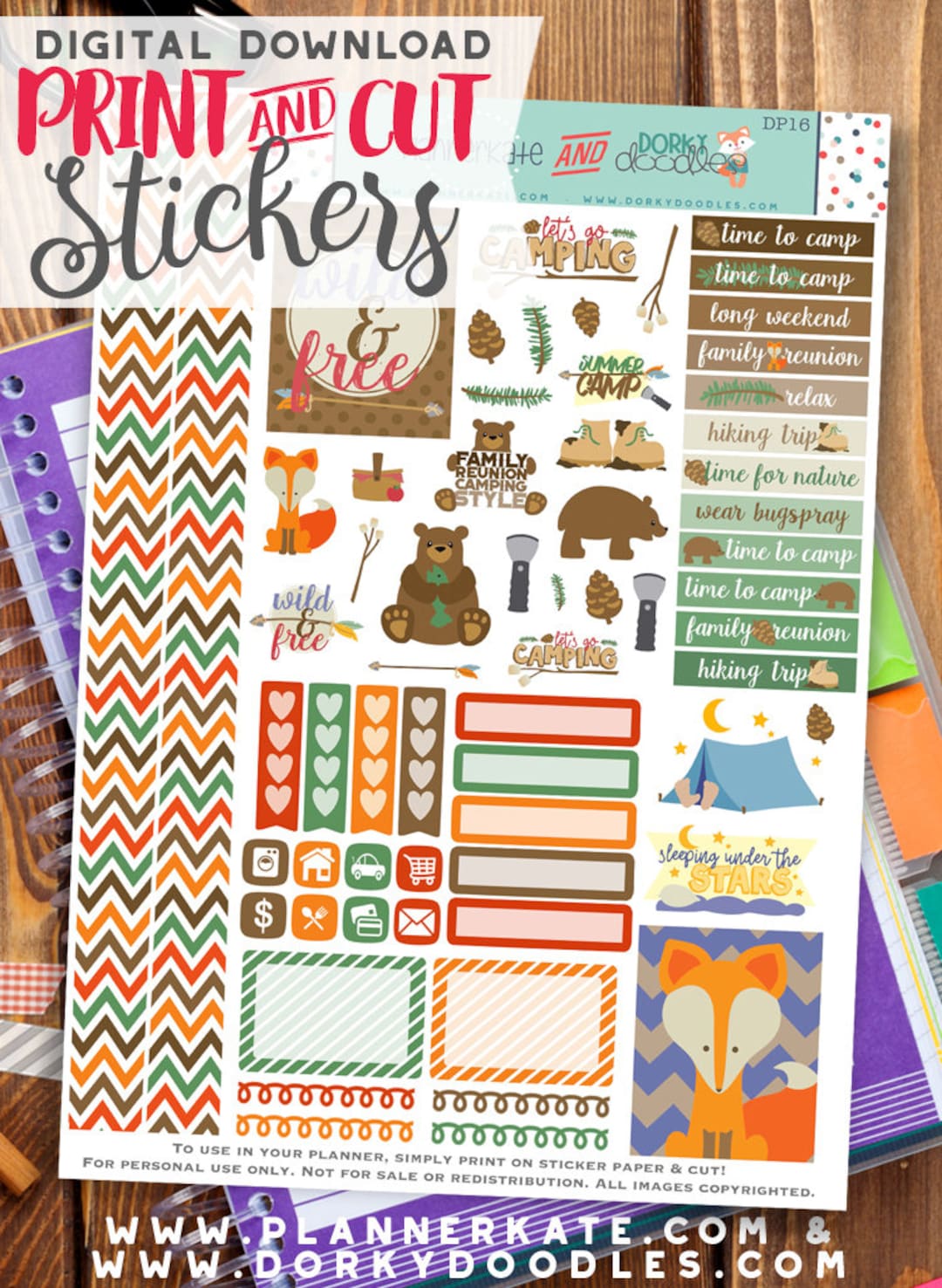 Camping Print and Cut Planner Stickers - Bears, Family Reunion, Hiking ...