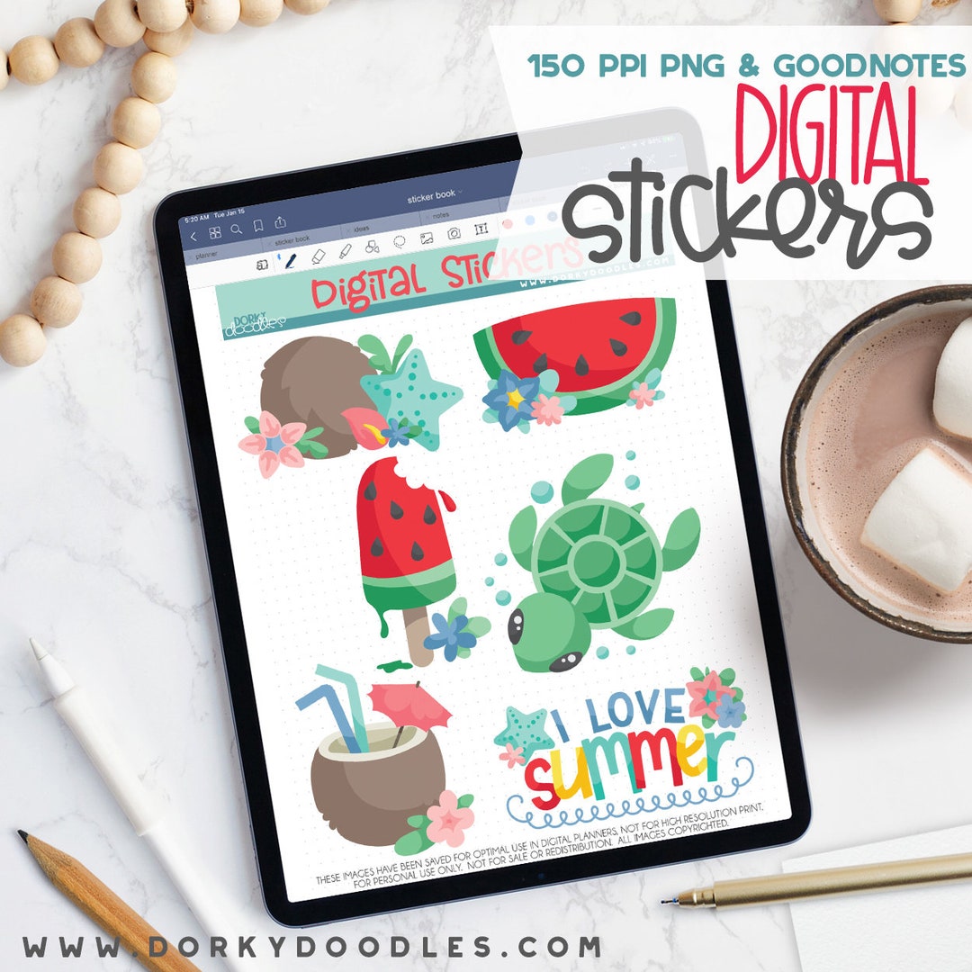 Cute Summer Digital Planner Stickers - Coconut and Watermelon Sticker ...