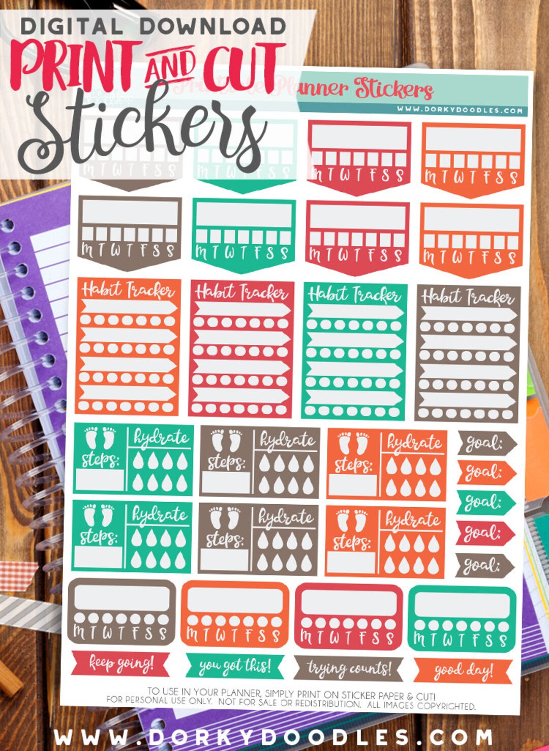 Habit Tracker Print and Cut Planner Stickers - Cute Tracking and ...