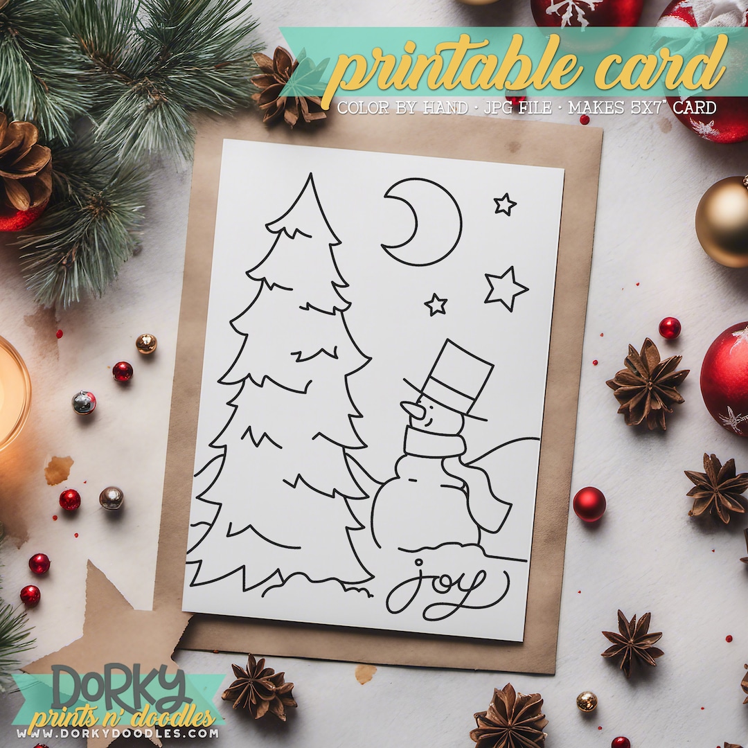 Printable Christmas Coloring Cards - Hand Drawn Holiday Greeting Cards ...
