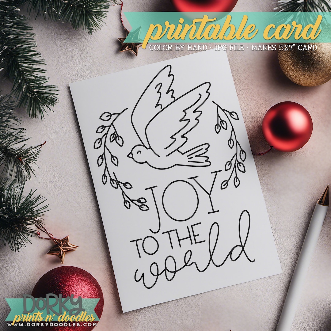 Printable Christmas Coloring Cards Hand Drawn Holiday Greeting Cards ...