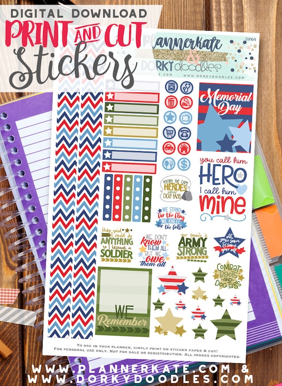 Memorial Day Print and Cut Planner Stickers Patriotic - Etsy