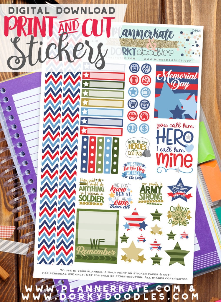 Memorial Day Print and Cut Planner Stickers - Patriotic Printable ...