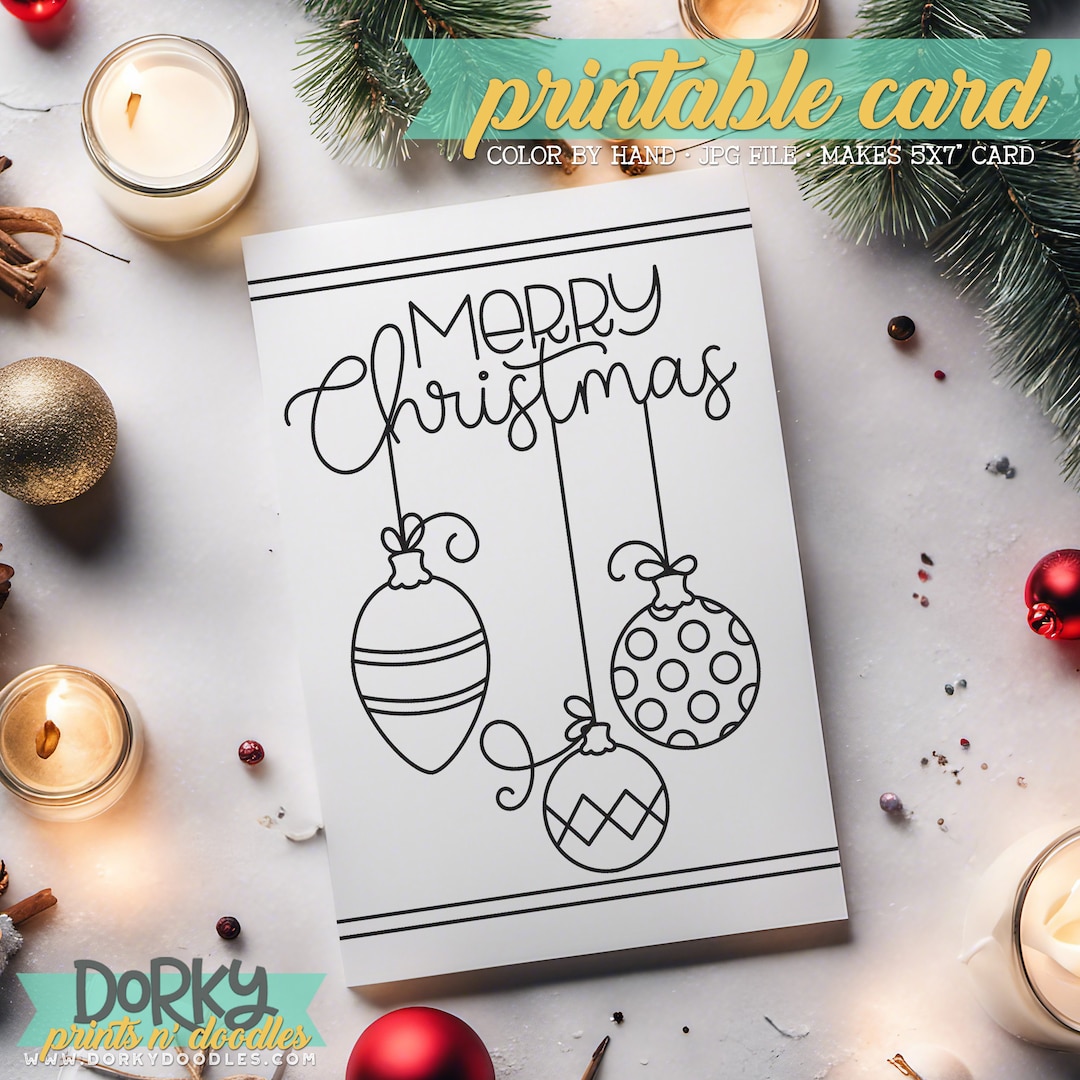 Printable Christmas Coloring Cards - Hand Drawn Holiday Greeting Cards ...