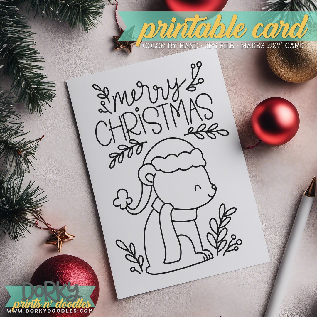 Printable Christmas Coloring Cards - Hand Drawn Holiday Greeting Cards ...