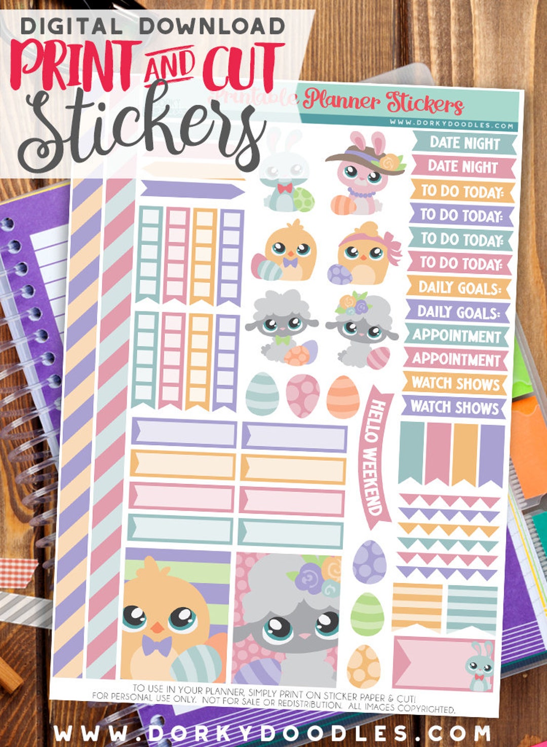 Easter Print and Cut Planner Stickers - Spring and Easter Animals ...