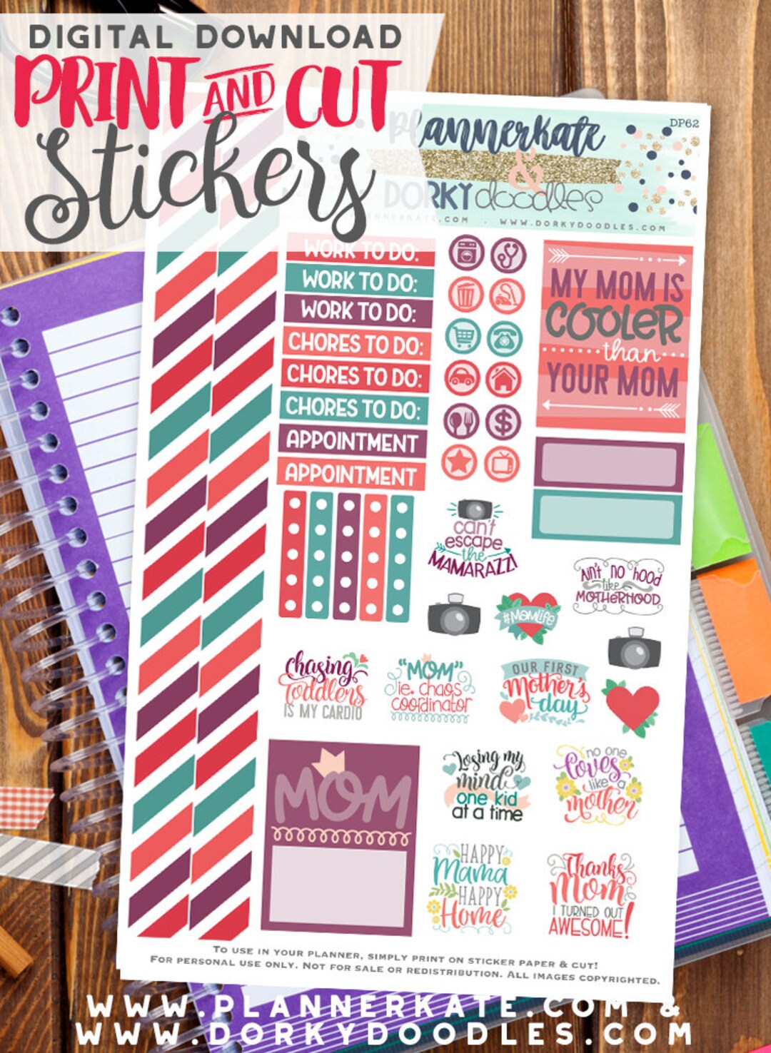 Mom Life Print and Cut Planner Stickers - Mother's Day Printable ...