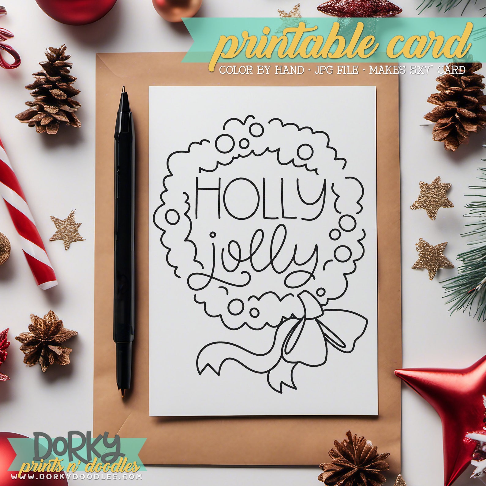 Printable Christmas Coloring Cards Hand Drawn Holiday Greeting Cards ...
