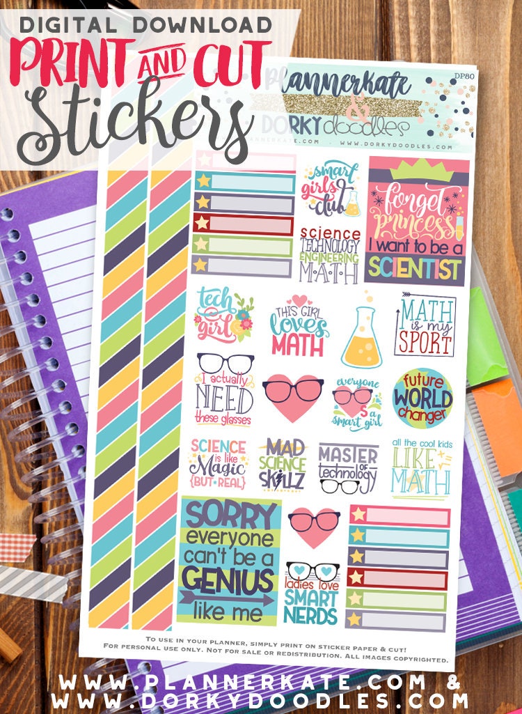 Smart Kids Print and Cut Planner Stickers - STEM, Classroom Printable ...