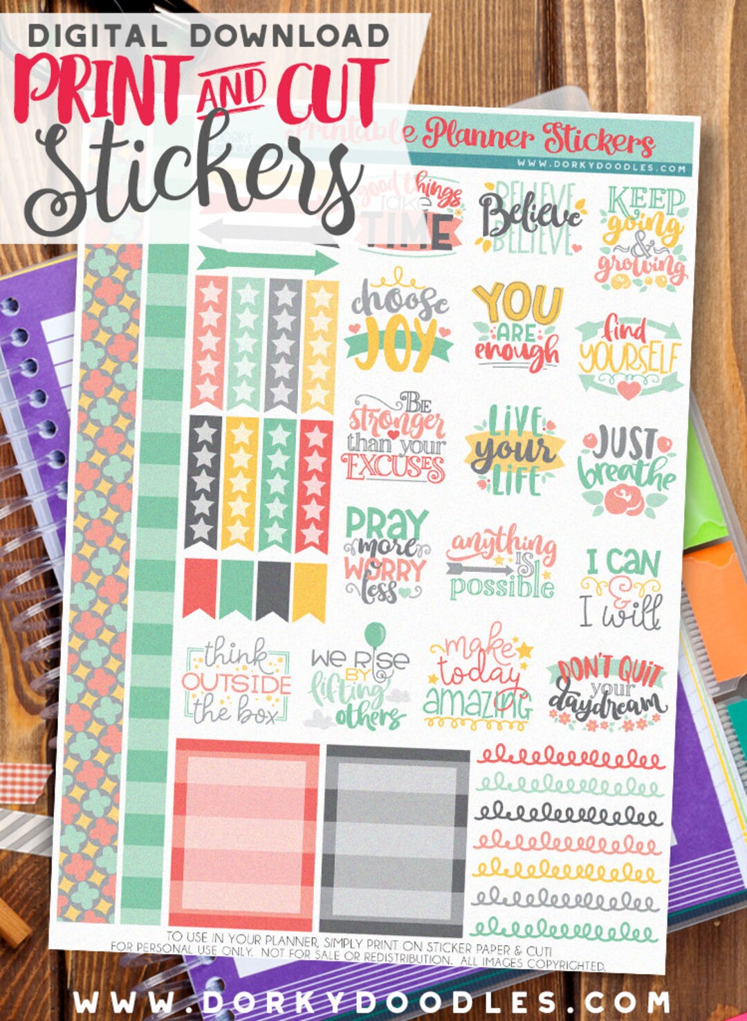 Inspiration Print and Cut Planner Stickers - Motivation, Goals ...