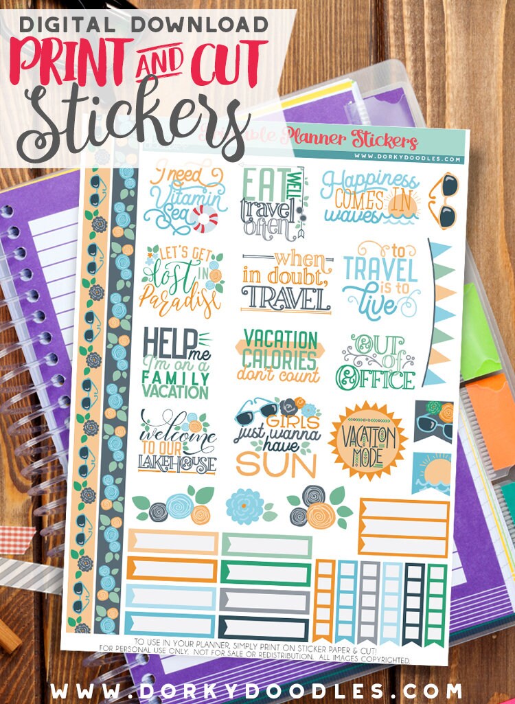 Travel Print and Cut Planner Stickers - Vacation, Summer Trip Printable ...