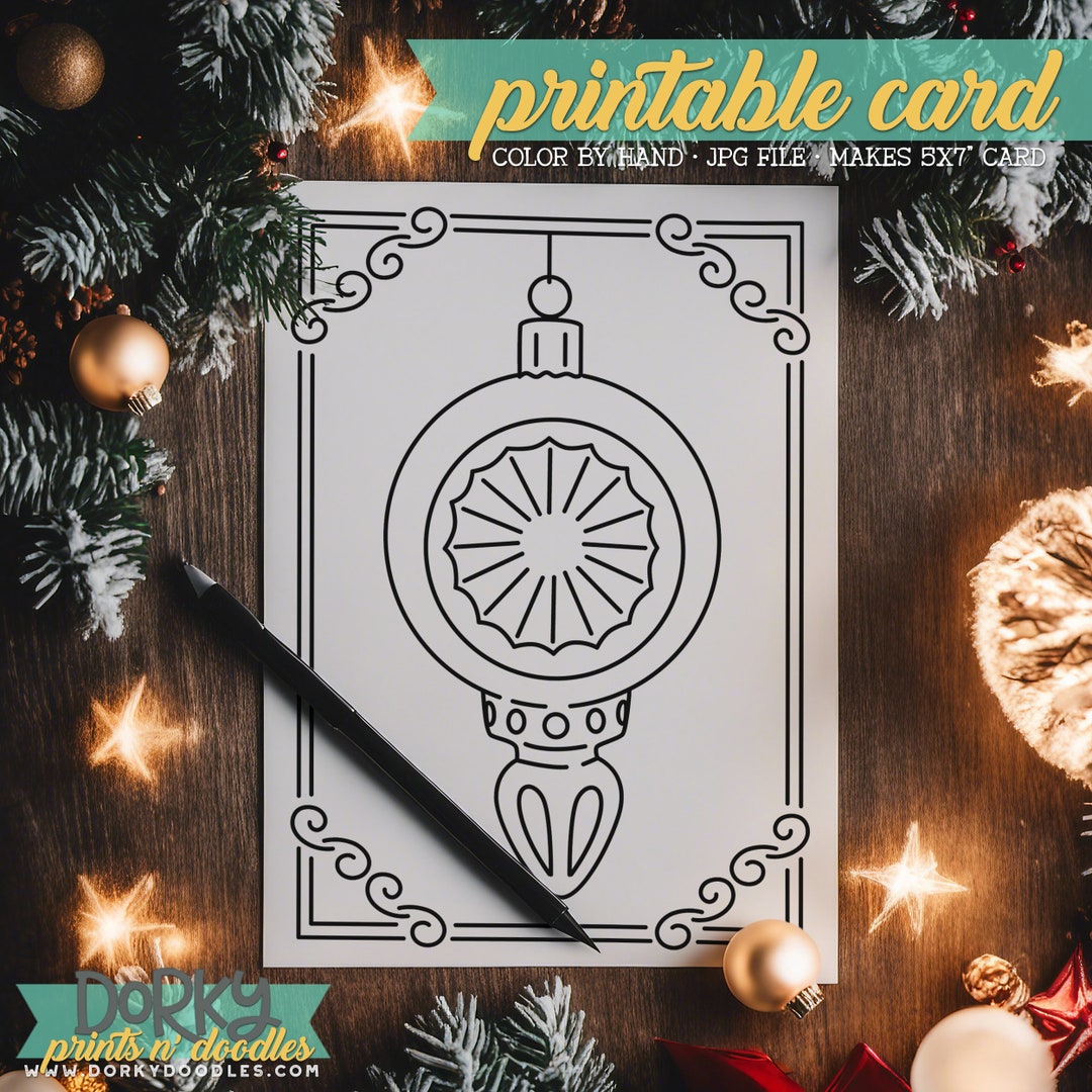 Printable Christmas Coloring Cards - Hand Drawn Holiday Greeting Cards ...