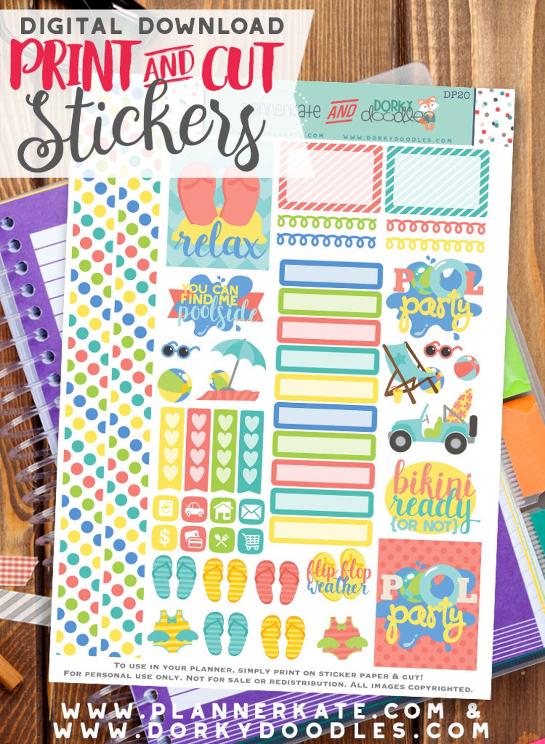 Pool Party Print and Cut Planner Stickers - Swimming Printable Stickers ...