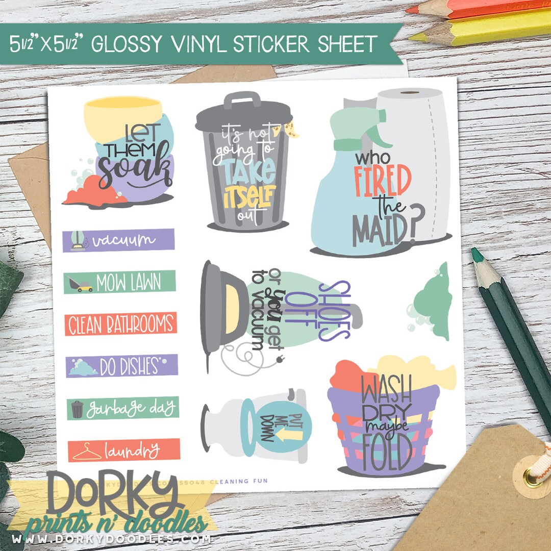 Funny Chores Decorative Planner Sticker Sheets | 5.5x5.5 Inch Stickers ...