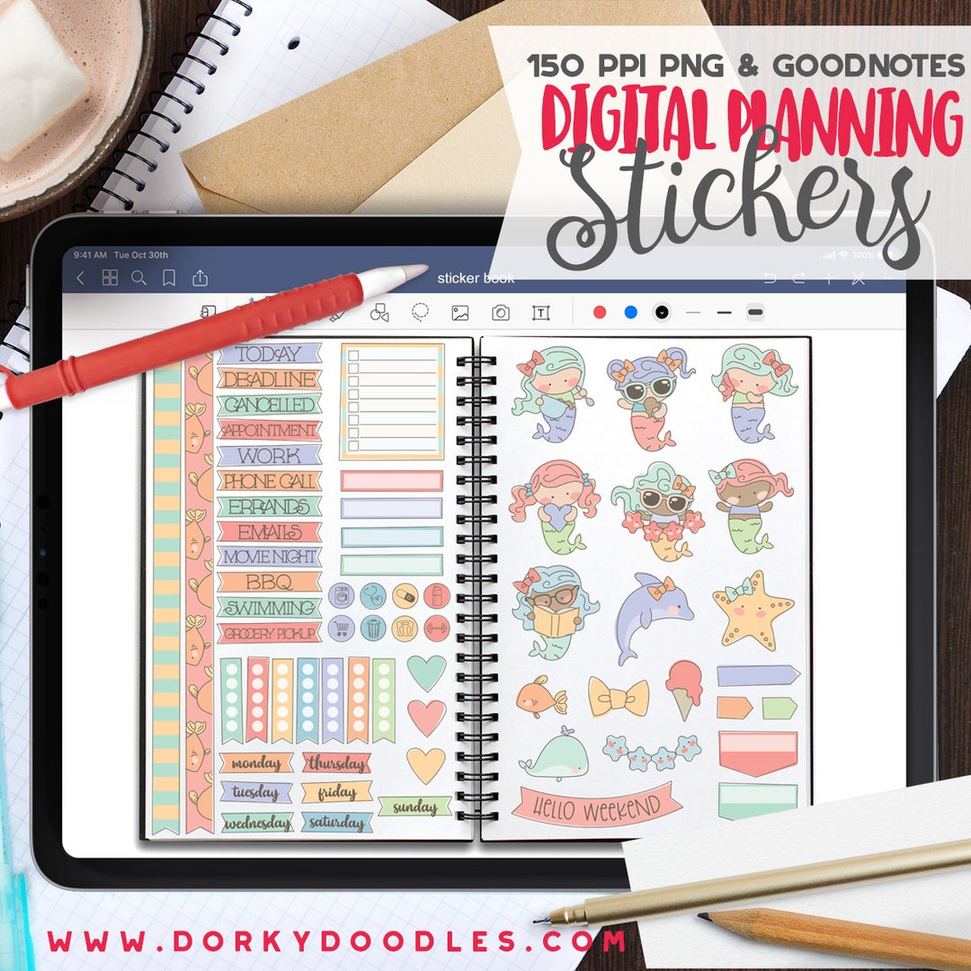 Sketchy Mermaids Digital Planner Stickers - Summer Sticker Book for ...