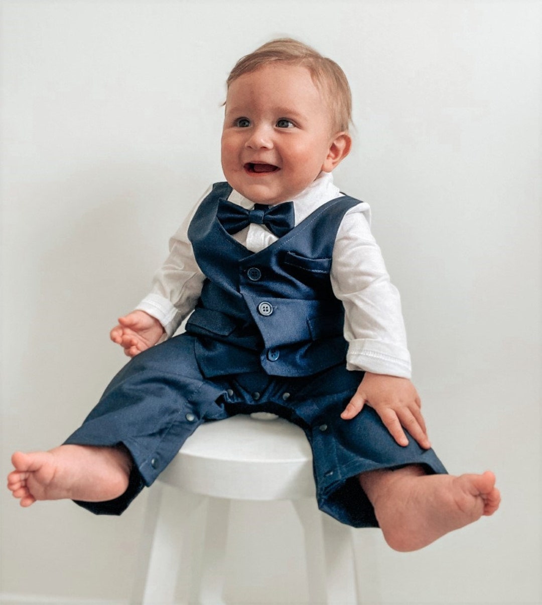 Baby Boy Christening Wedding 1pc All in One Navy Outfit Set - Etsy
