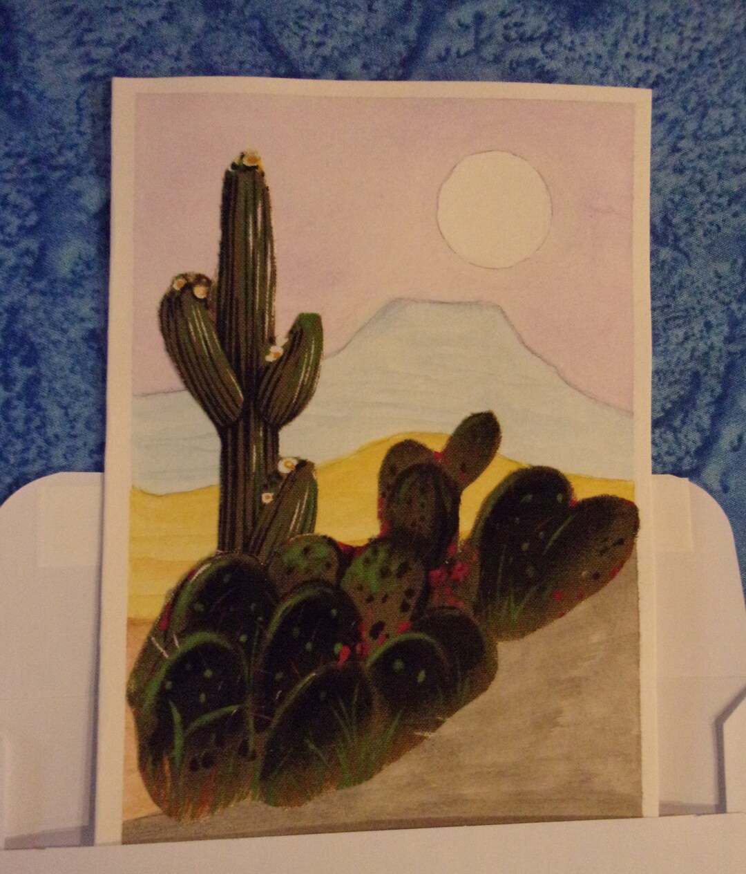Original Mixed Media Art, Card as Gift, Watercolor and Desert Cactus ...