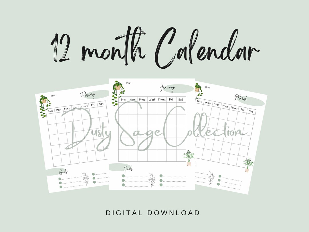 12 Month Digital Template - Etsy