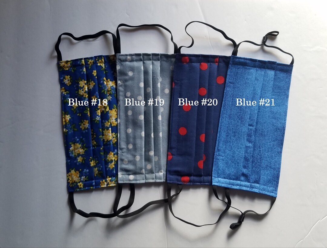 Blue Face Mask With Filter Pocket, Aluminum Nose Strip, and Adjustable ...