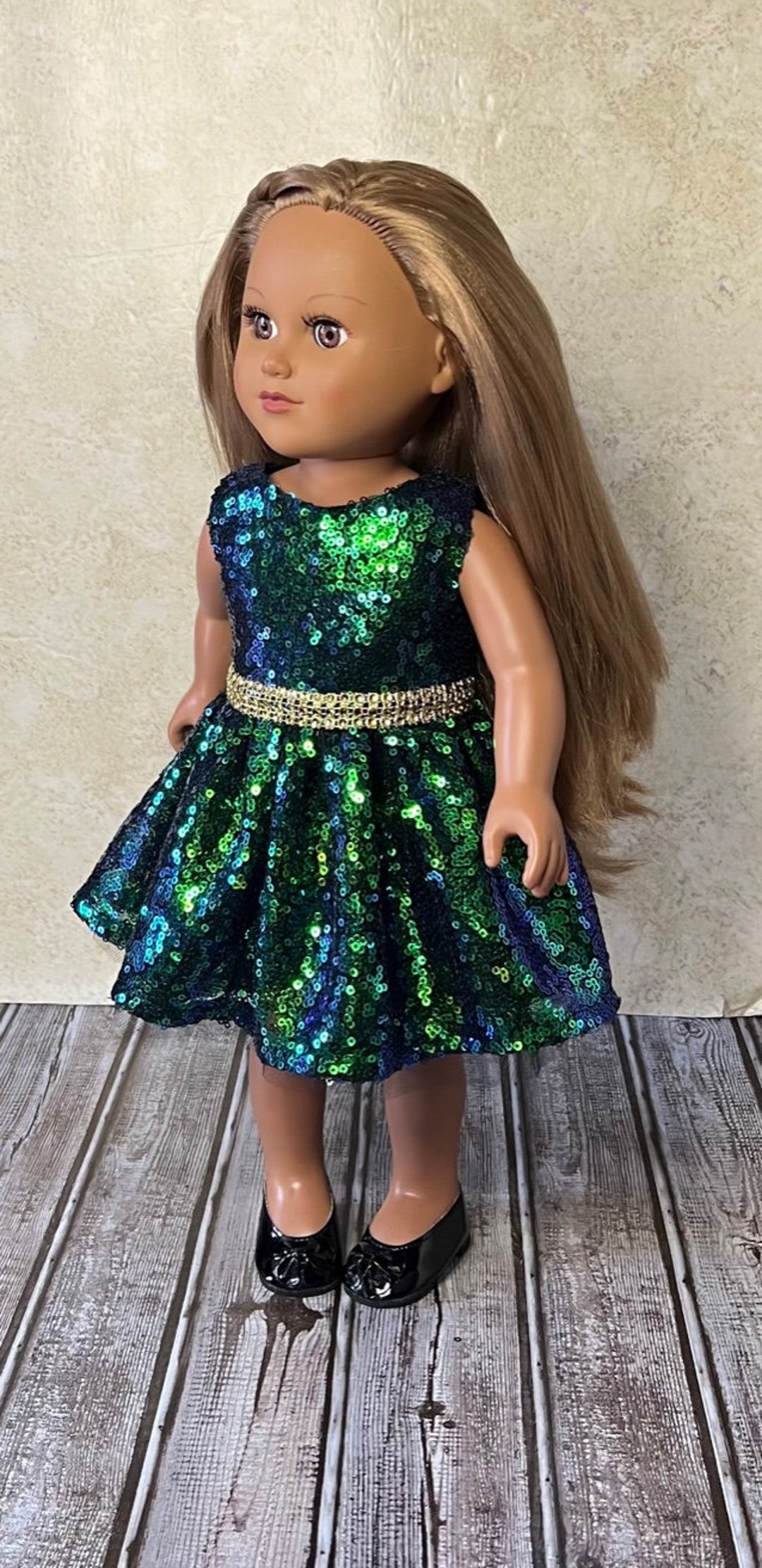 Green Iridescent Sequin Doll Dress With Black Underskirt is Handmade ...