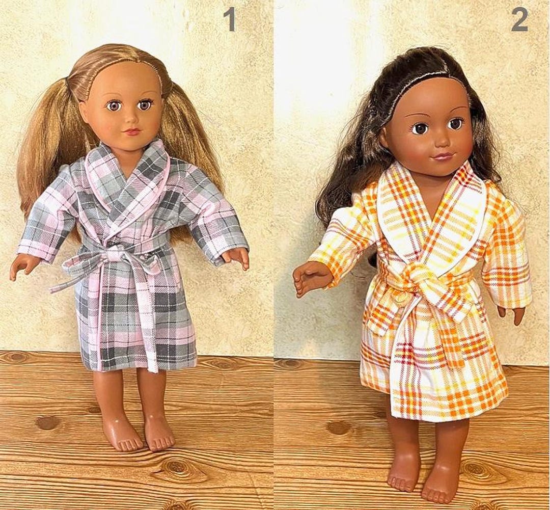 Pink and Gray or Rust Orange Yellow Plaid Doll Spa Bathrobe Handmade ...