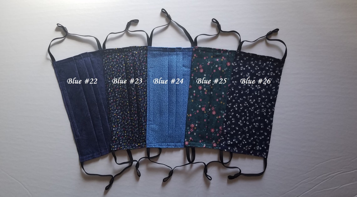 Blue Face Mask with Filter Pocket Aluminum Nose Strip and | Etsy