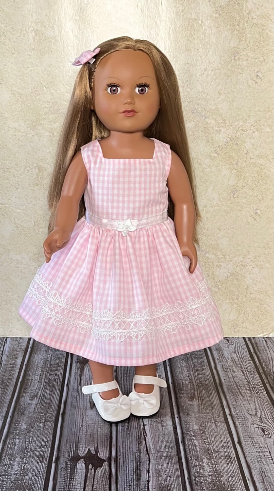 Pink and White Check Doll Dress With Underskirt Handmade for American ...