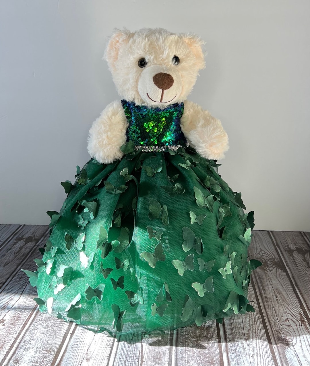 Quinceañera Hunter Green Sequin and 3D Butterfly Tulle Gown and 14in ...