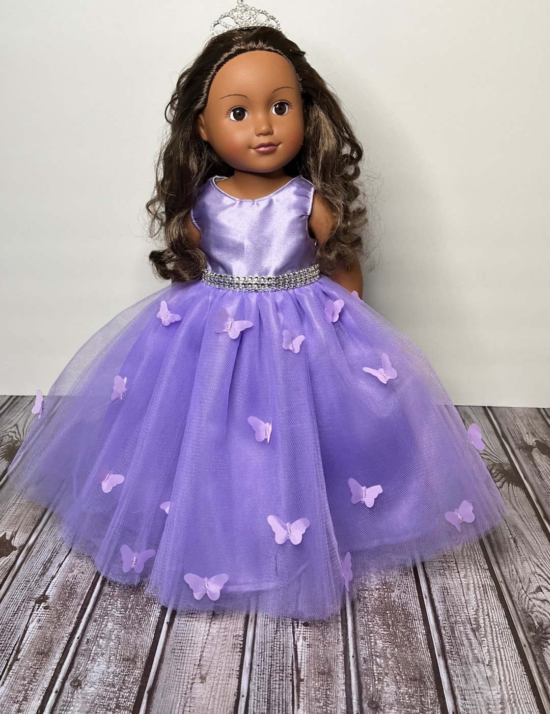 18in Quinceañera Lavender Satin and Tulle With 3D Butterfly Doll Gown ...