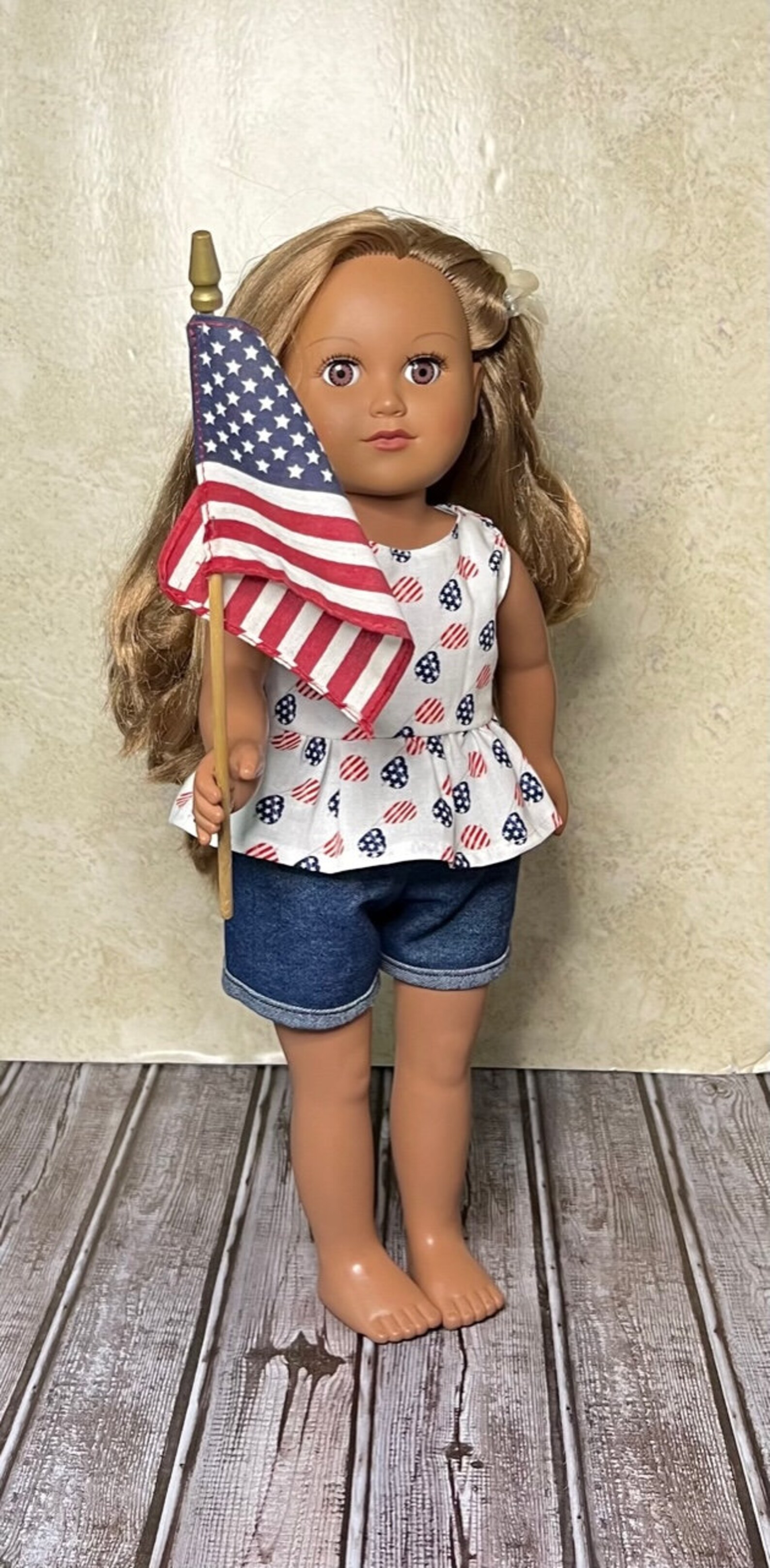 18in Patriotic Red White Blue Top and Denim Shorts Doll Set Handmade ...