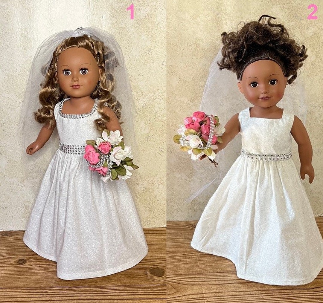 Wedding Gown With Veil Shimmering Rhinestone Doll Handmade for American ...
