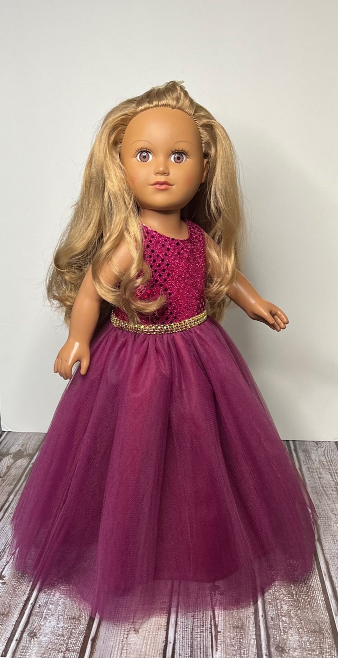 Burgundy Berry Quinceañera Sequin and Tulle Doll Gown Handcrafted for ...