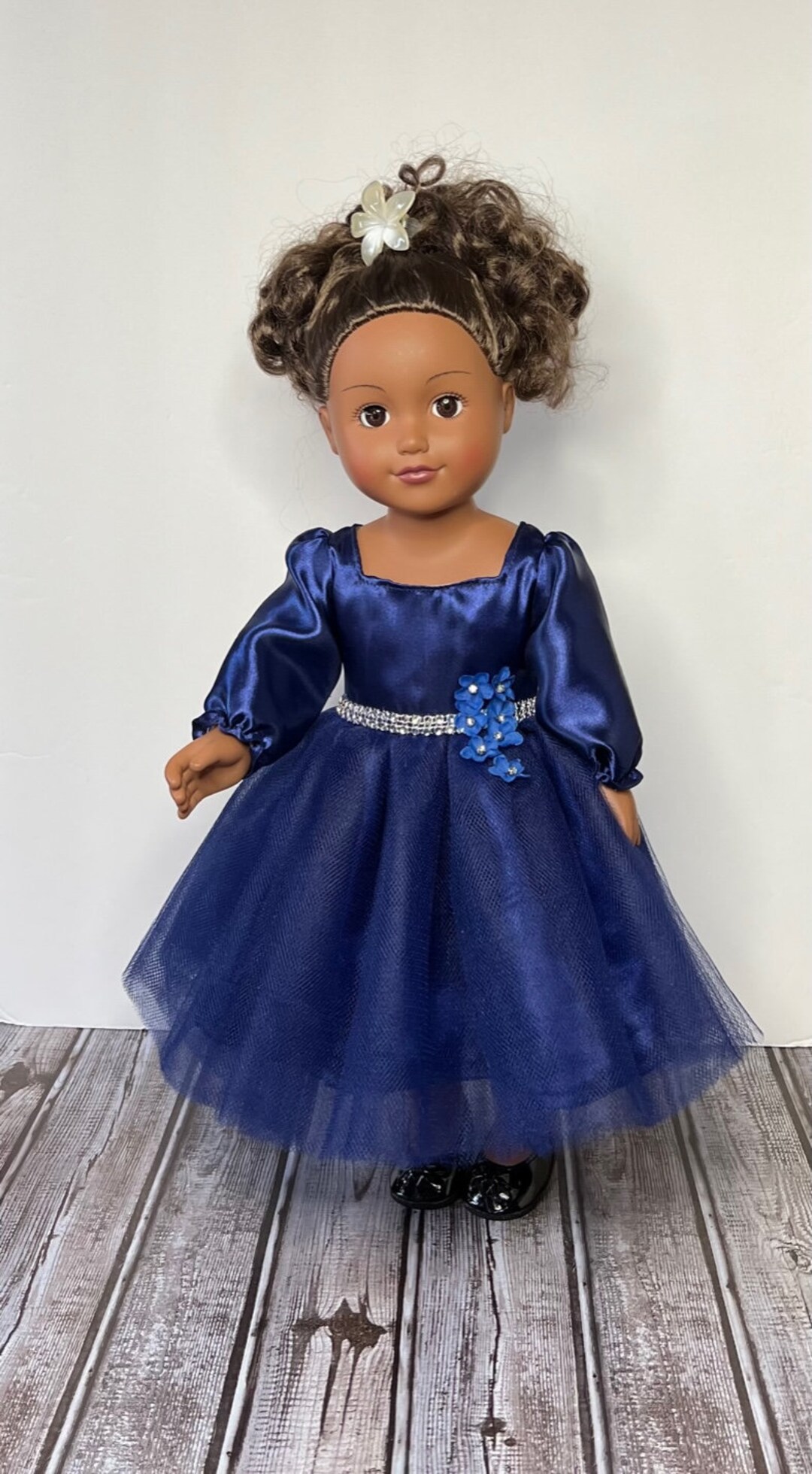 Navy Blue Satin and Tulle Party Doll Dress With Rhinestone and ...