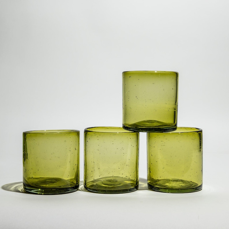 Handblown Glass Cups Set of 4 | Recycled Mexican Drinking Glasses ...