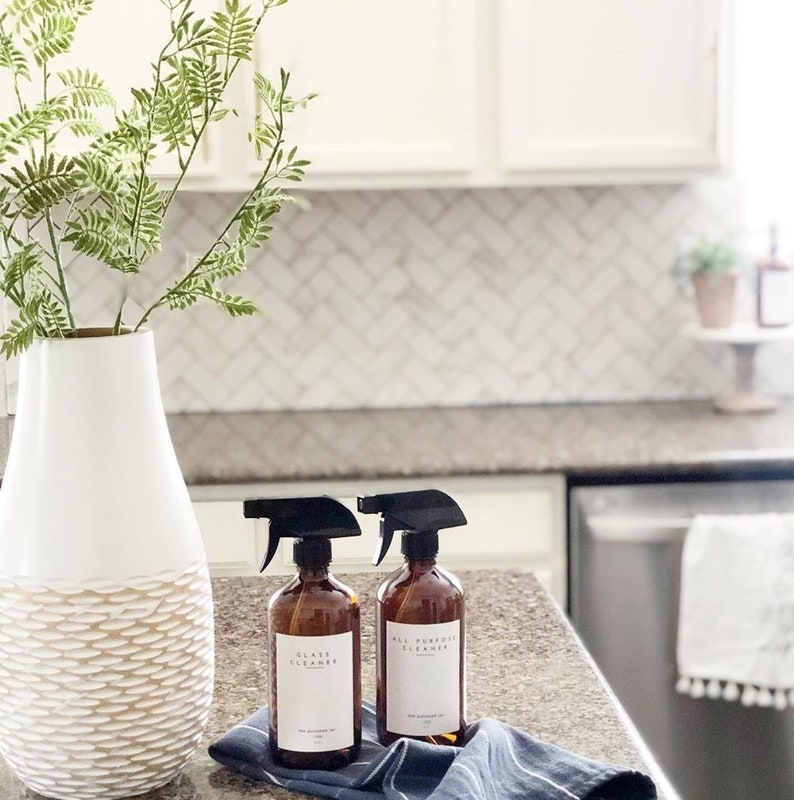 Glass Bottle | Amber & Clear Cleaning Trigger Sprayer | Bathroom ...