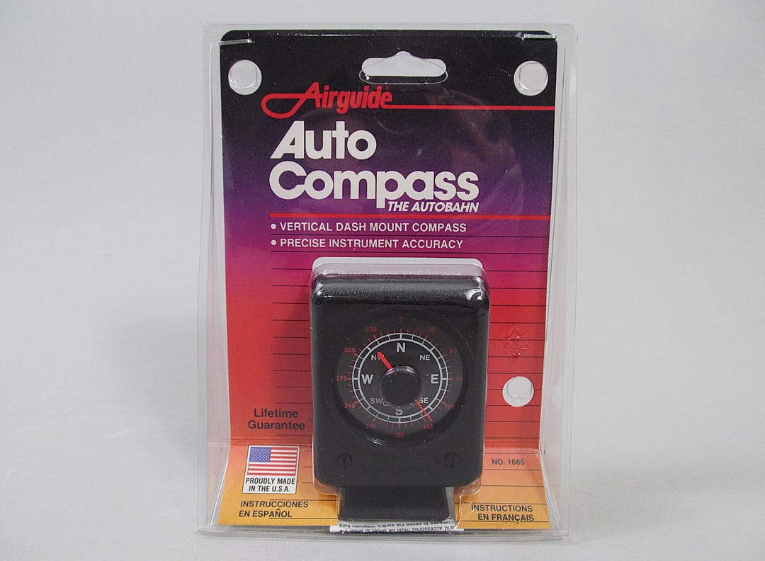 Airguide Auto Compass the Autobahn Vertical Dash Mount 1665 Vtg 90s New ...