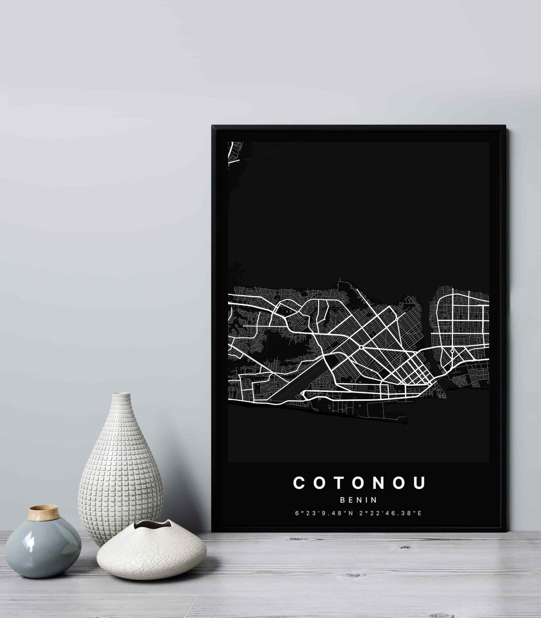 Cotonou Benin Africa Road Map Minimalistic PRINTABLE Black and - Etsy