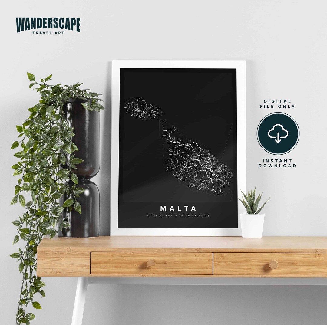 Malta Minimalist Map Poster Modern Malta Printable Black and White Map ...