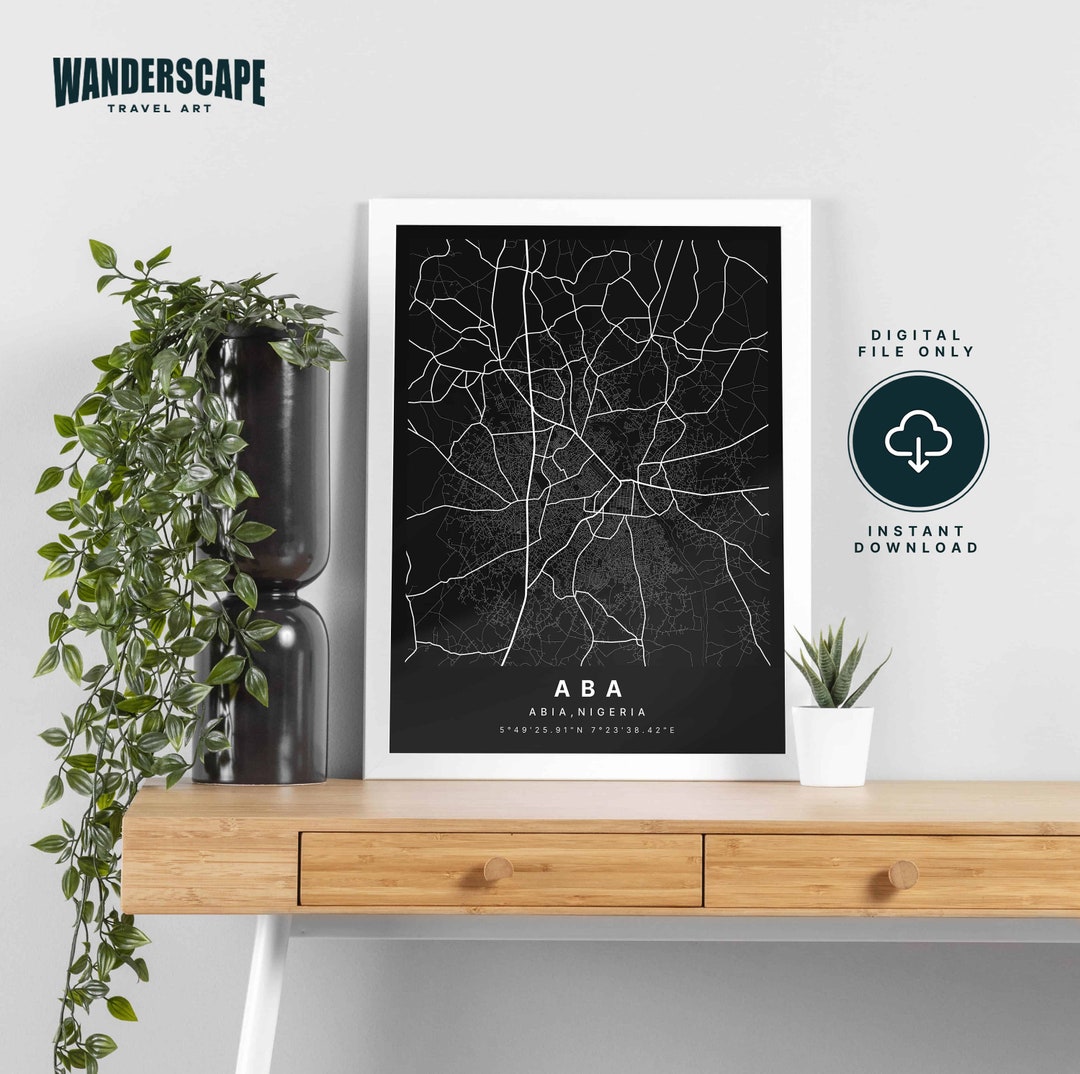Aba Abia Nigeria Minimalist Map Poster Modern Printable Black and White Map Print Gift for Any ...
