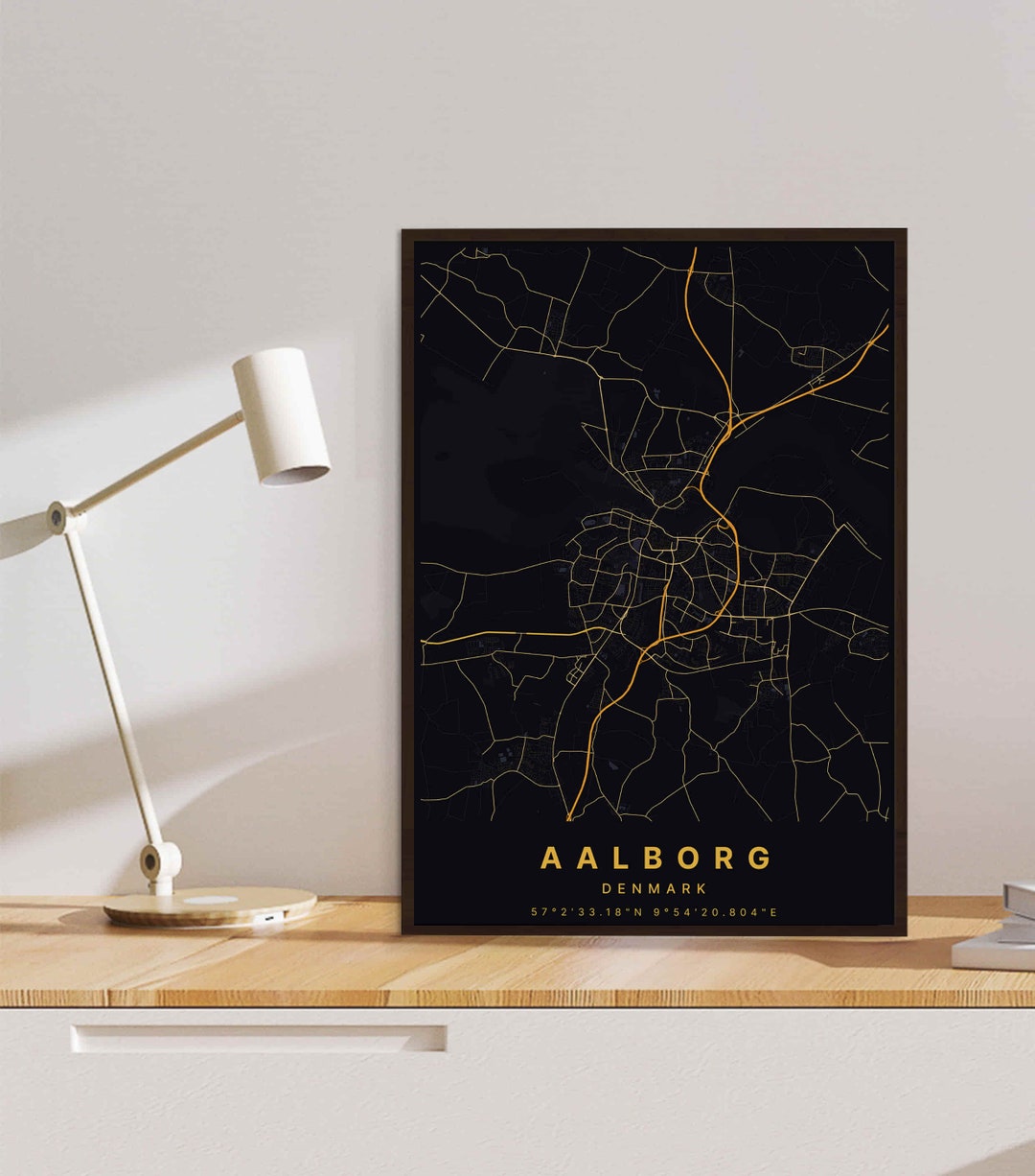 Aalborg Denmark Road Map Minimalistic PRINTABLE Black and Gold - Etsy