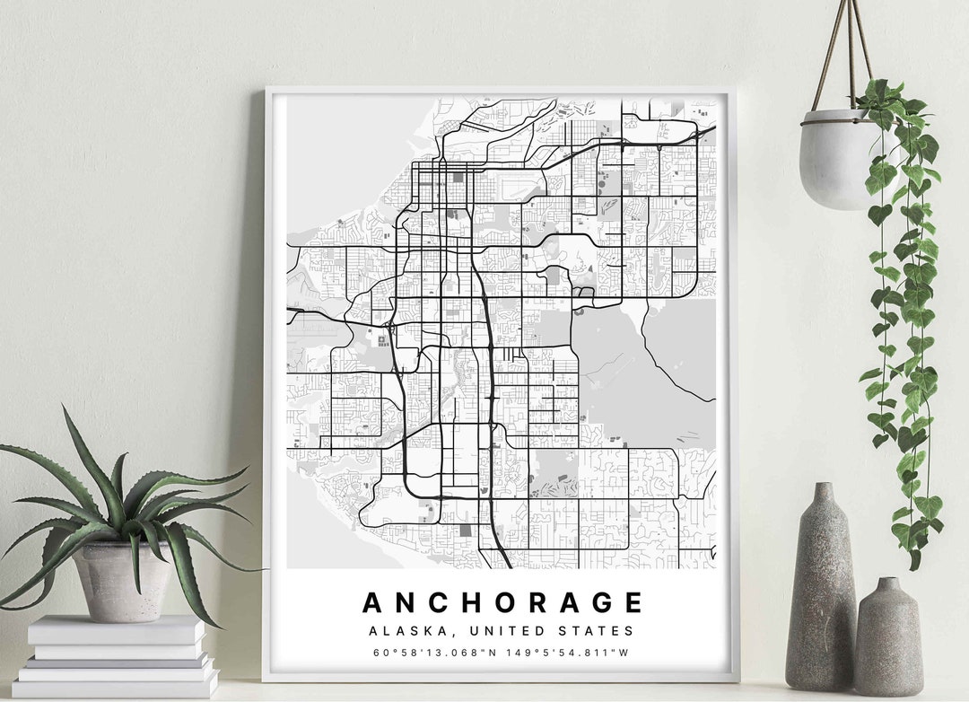 Anchorage Alaska United States USA Road Map Minimalistic - Etsy