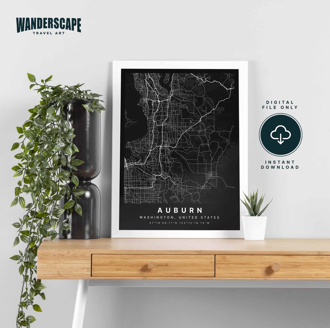 Auburn Washington USA Minimalist Map Poster Printable Black and White ...