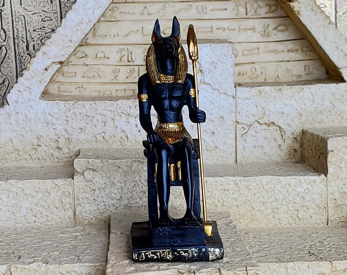 Vintage Anubis in Throne Mini Statue Hand-painted Egyptian God Anubis ...