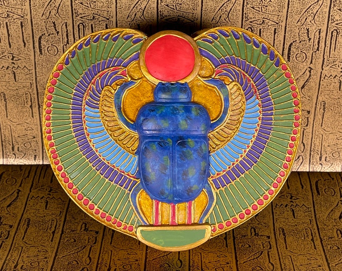 Vintage Winged Scarab Trinket Box Hand-painted Ancient Egyptian Scarab ...