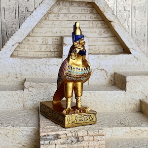 Vintage Golden Horus Mini Statue - Ancient Egyptian God Horus With ...