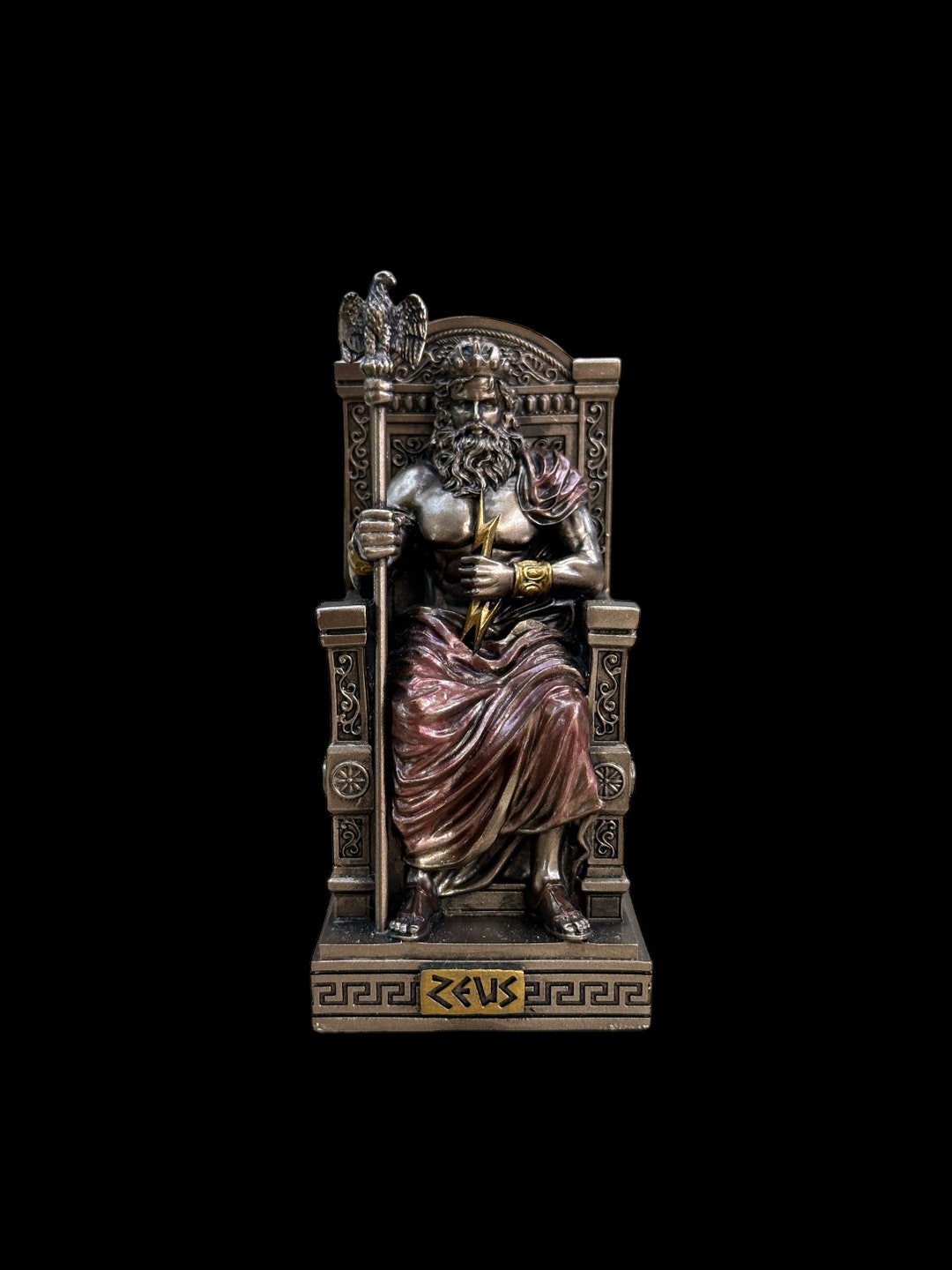 Vintage Zeus Enthroned Mini Statue - Small Hand-painted Ancient Greek ...