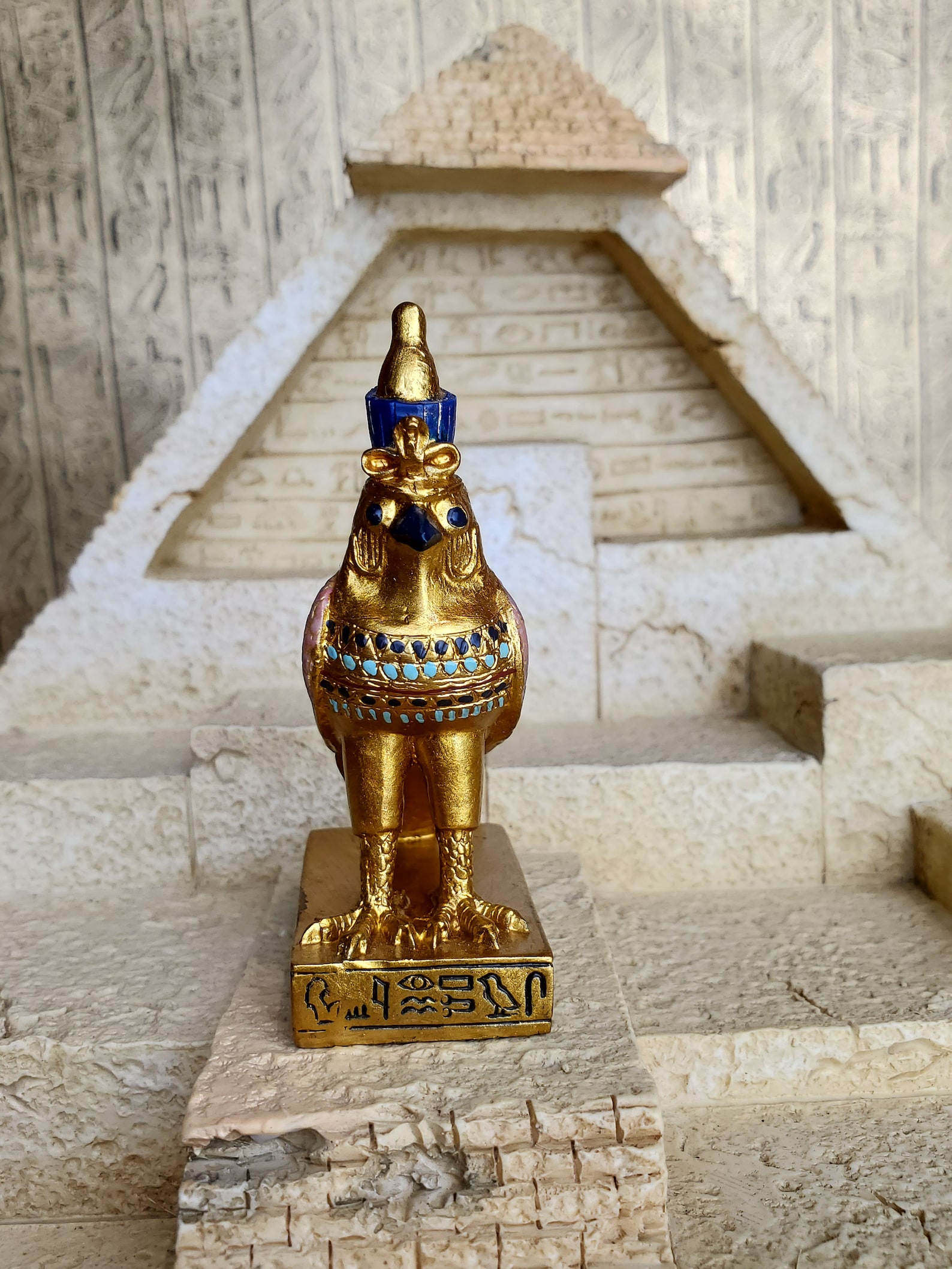 Vintage Golden Horus Mini Statue - Ancient Egyptian God Horus With ...